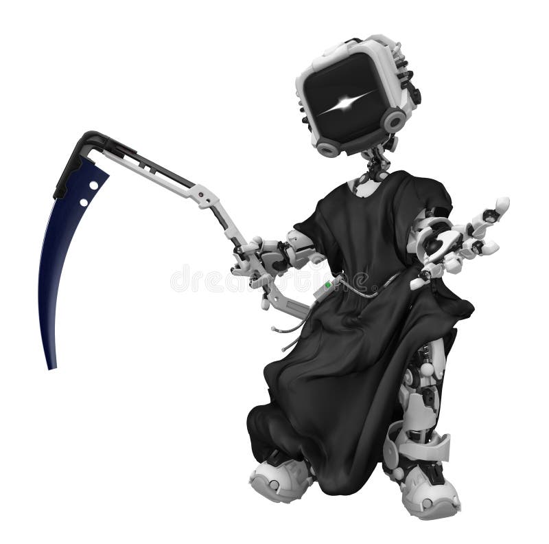 Blue Screen Robot, Grim Reaper Stock Illustration - Illustration of ...