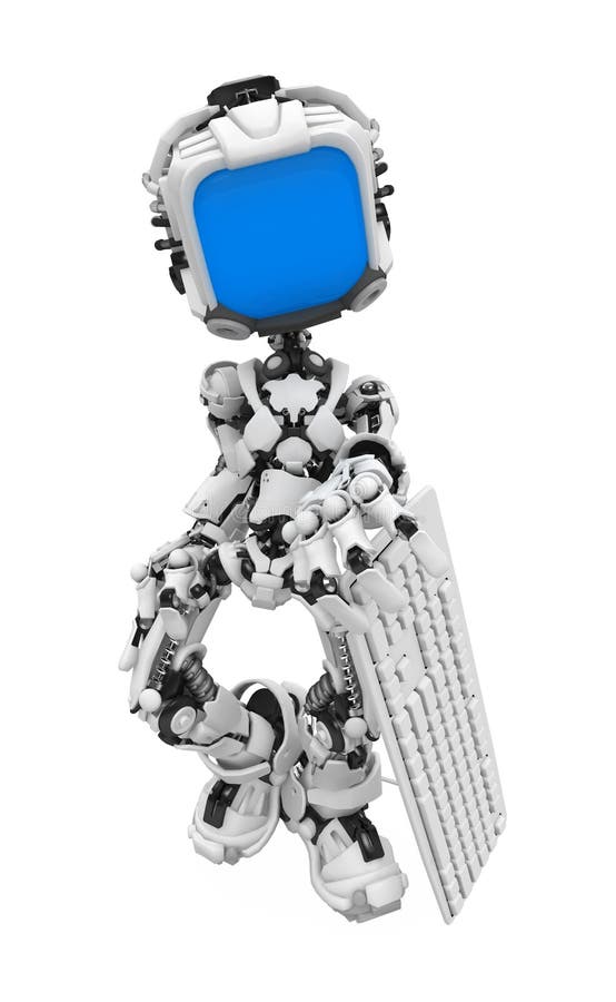 Blue Screen Robot, Leaning on Keyboard Stock Illustration ...