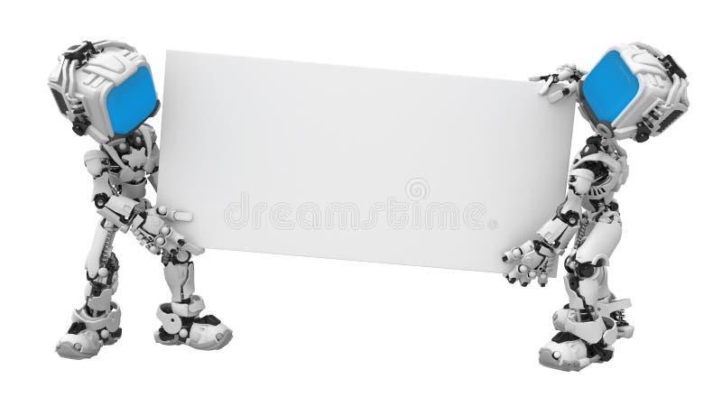 Blue Screen Robots, Carrying Sign Stock Illustration - Illustration of ...