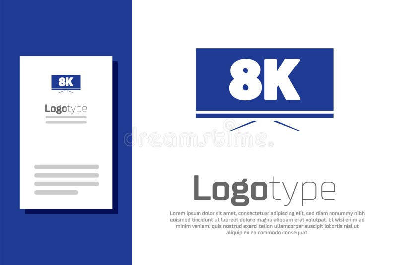 Blue Screen Tv with 8k Ultra HD Video Technology Icon Isolated on White ...