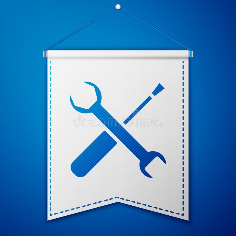 Blue Screwdriver and Wrench Spanner Tools Icon Isolated on Blue ...