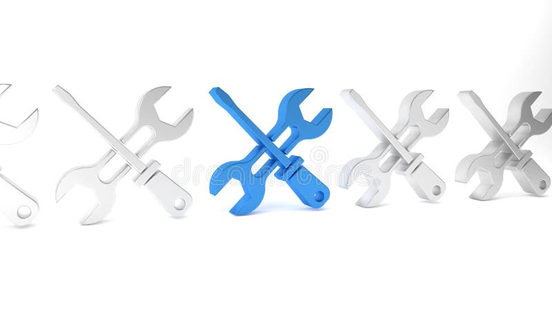 Blue Screwdriver and Wrench Spanner Tools Icon Isolated on White ...
