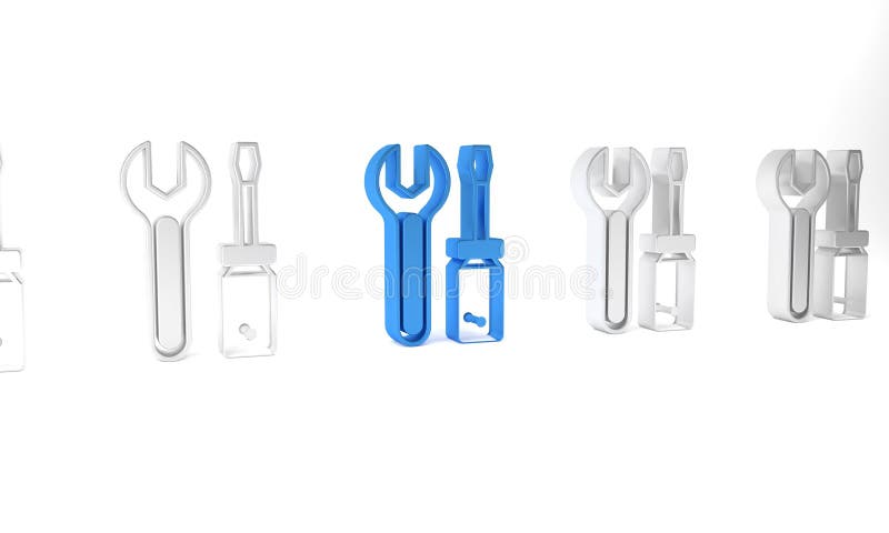 Blue Screwdriver and Wrench Spanner Tools Icon Isolated on White ...