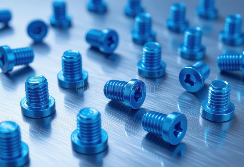 Blue Screws Arranged Metallic Surface Showcasing Precision ...