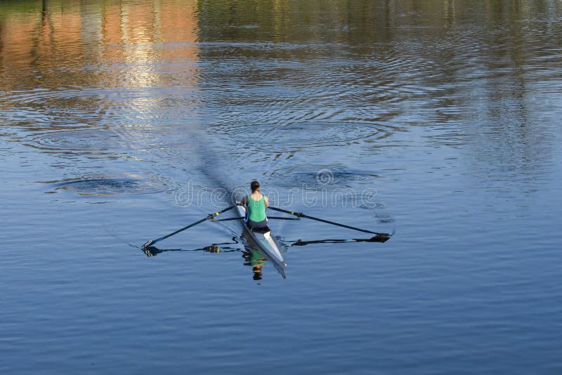 Blue sculler stock image. Image of river, sunlight, paddle - 2225277