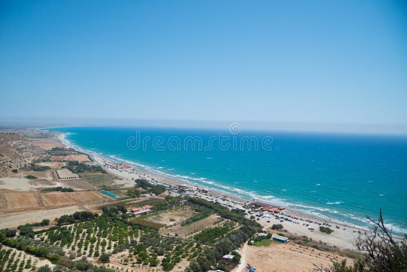 Blue Sea of Cyprus and Beautiful Long Beach Stock Photo - Image of blue ...