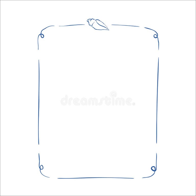 Blue Sea Frame with Doodle Sea Shells Marine Sketch Elements on White ...