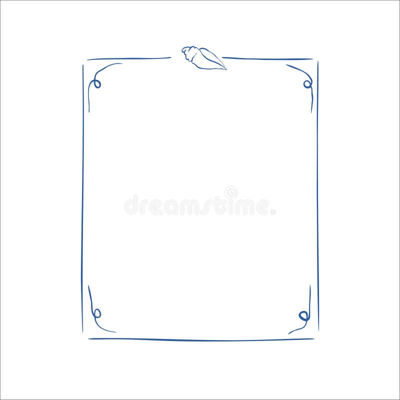 Blue Sea Frame with Doodle Sea Shells Marine Sketch Elements on White ...