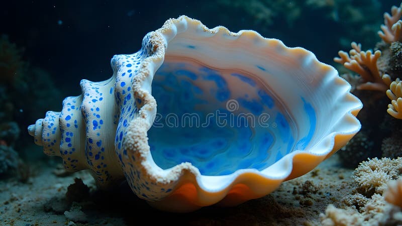 A Closeup of a Blue Sea Shell on a Coral Reef. Stock Illustration ...