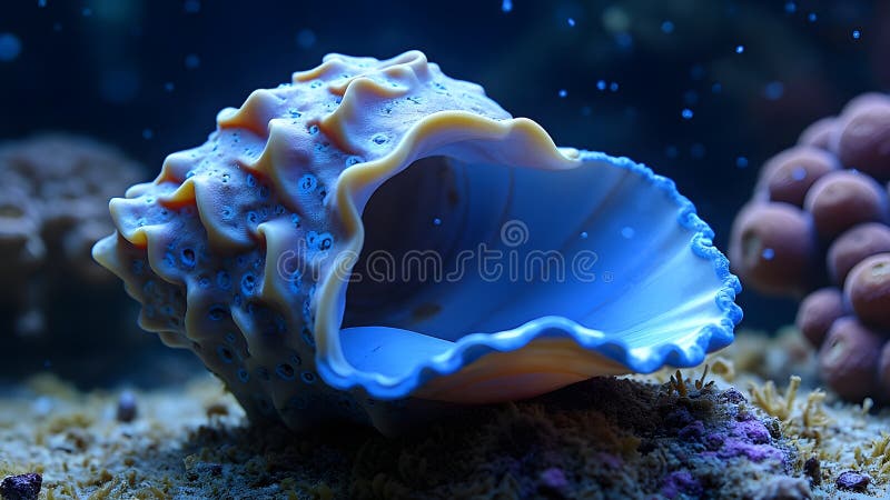 A Closeup of a Blue Sea Shell on a Coral Reef. Stock Illustration ...