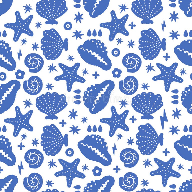 Blue Sea Shells Seamless Pattern Stock Vector - Illustration of marine ...
