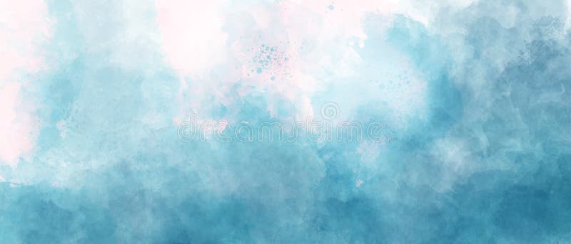 Blue Sea Sky Gradient Watercolor Background with Clouds Texture Stock ...