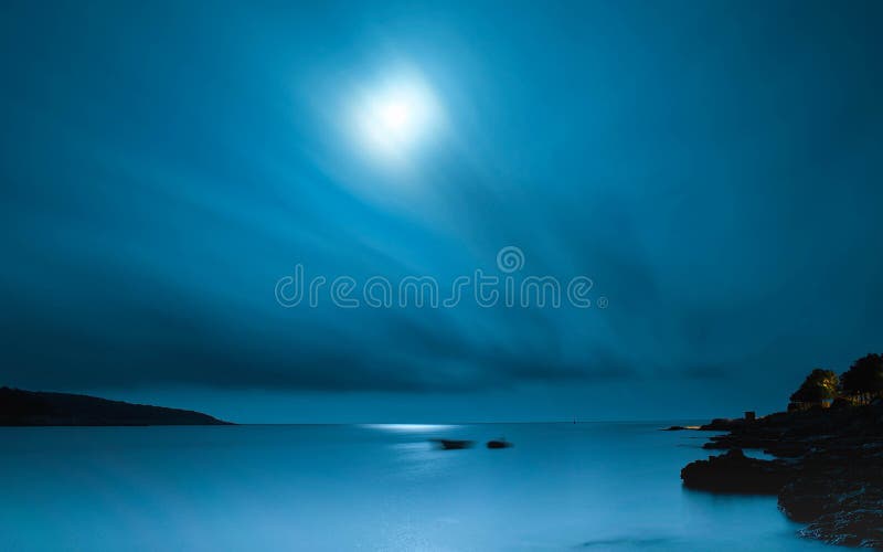 Blue sea sky night moon stock image. Image of seascape - 49502985