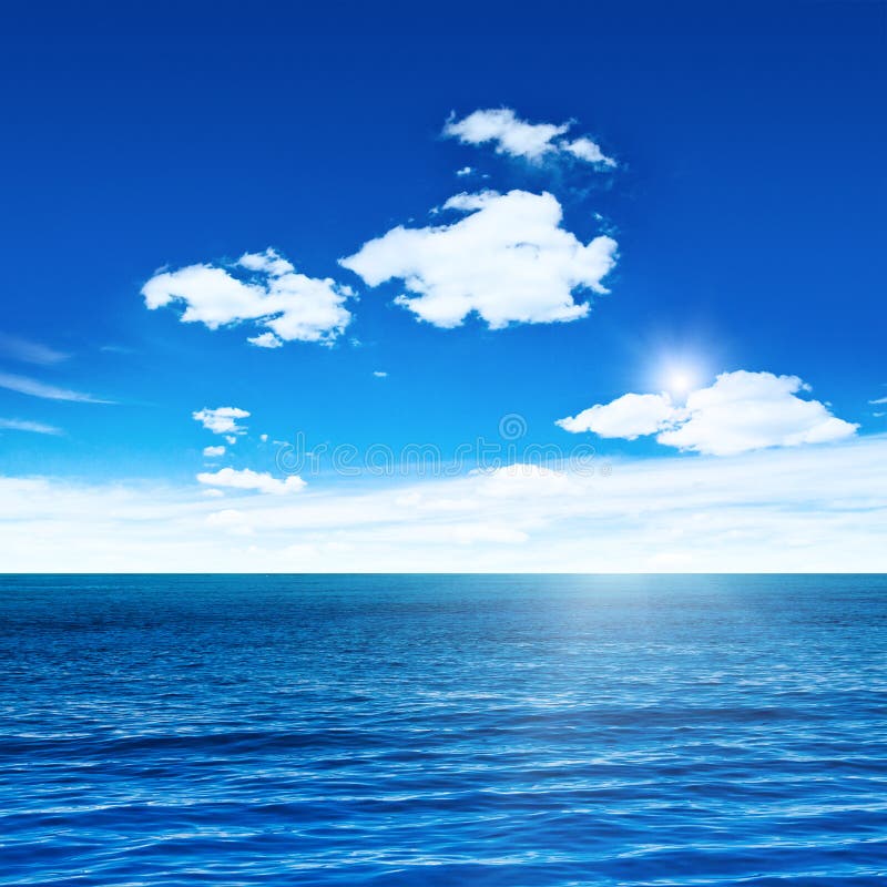 Blue sea and sky with sun stock photo. Image of nature - 29742680