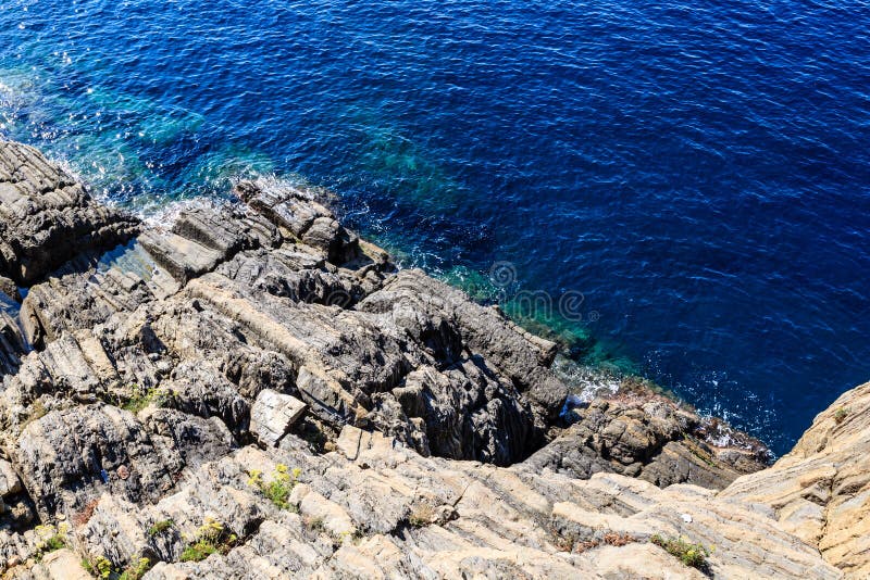 Blue Sea Surface and Rocks Near Manarola Stock Photo - Image of holiday ...