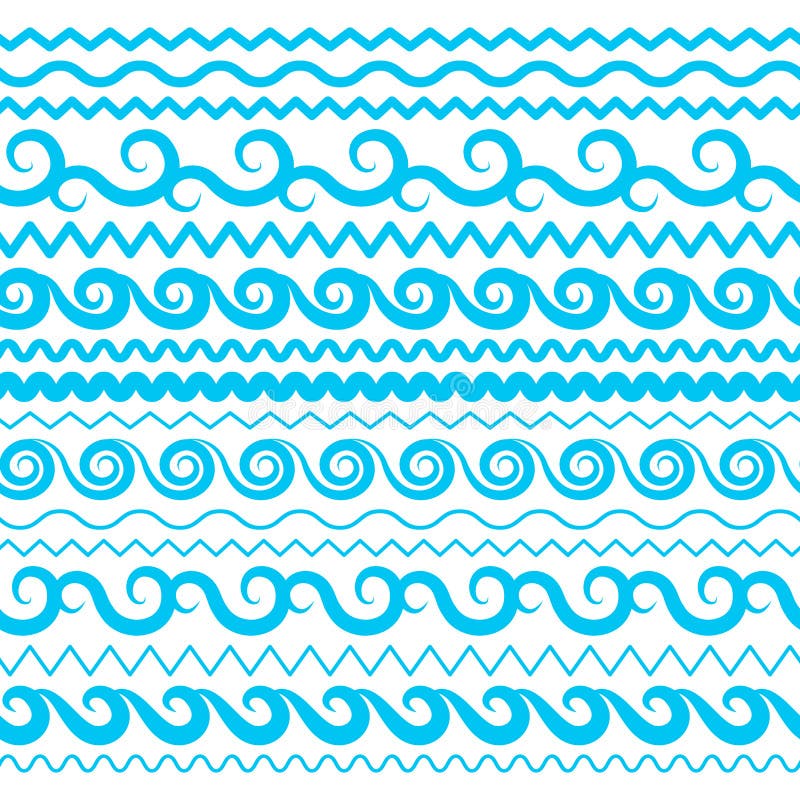 Sea Water Waves Vector Seamless Borders, Aqua Elements or Tide Lines ...