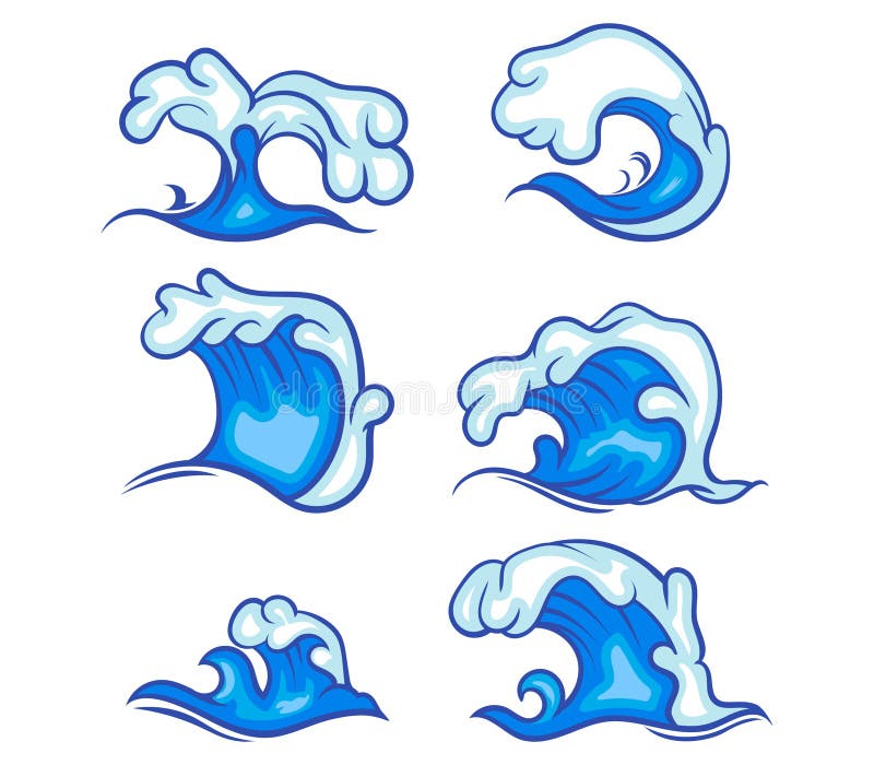 Blue Sea Wave Collection Set Stock Vector - Illustration of isolated ...