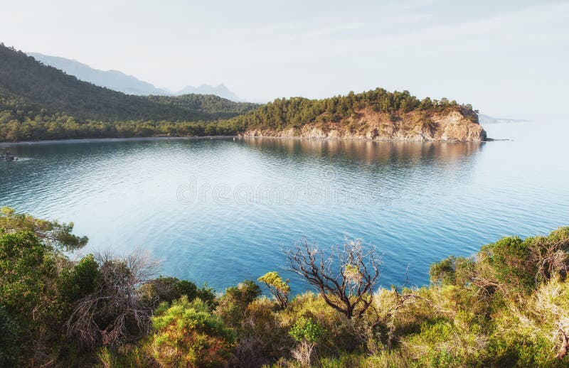 Blue Sea Wave of Mediterranean on Turkish Coast in the Eveni Stock ...