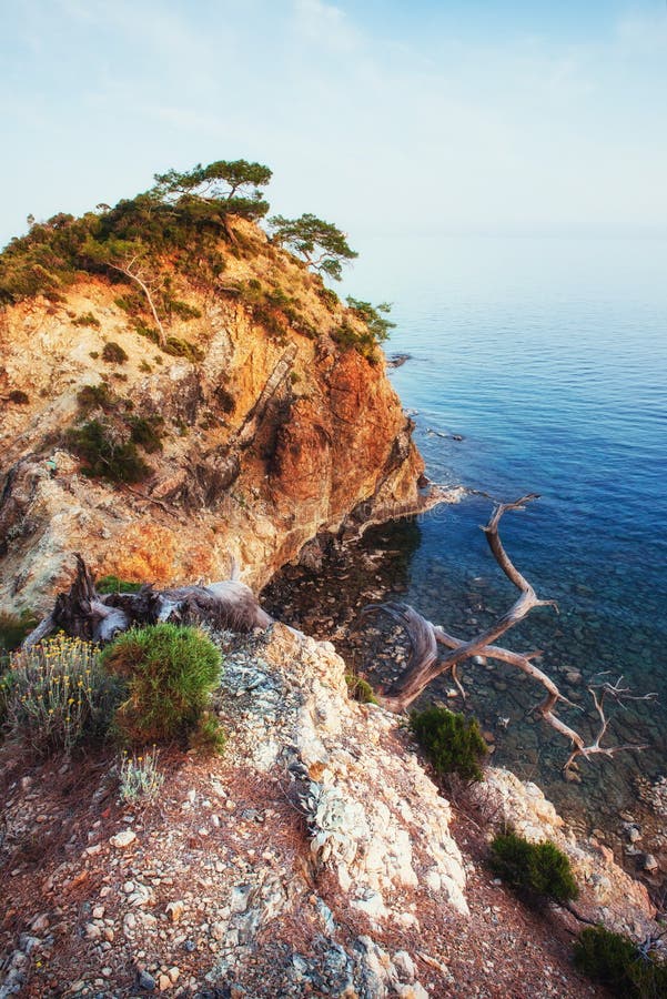 Blue Sea Wave of Mediterranean Sea on Turkish Coast in the Evening ...