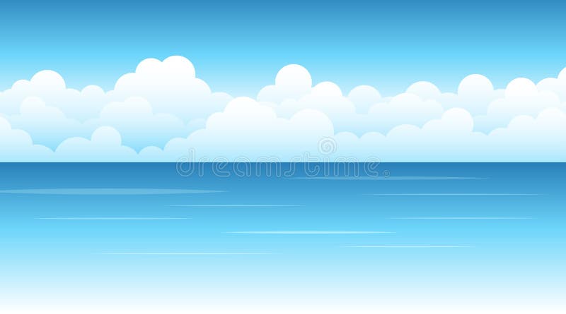 Blue Sea Wave with White Clouds Cartoon, Sky Background Landscape ...