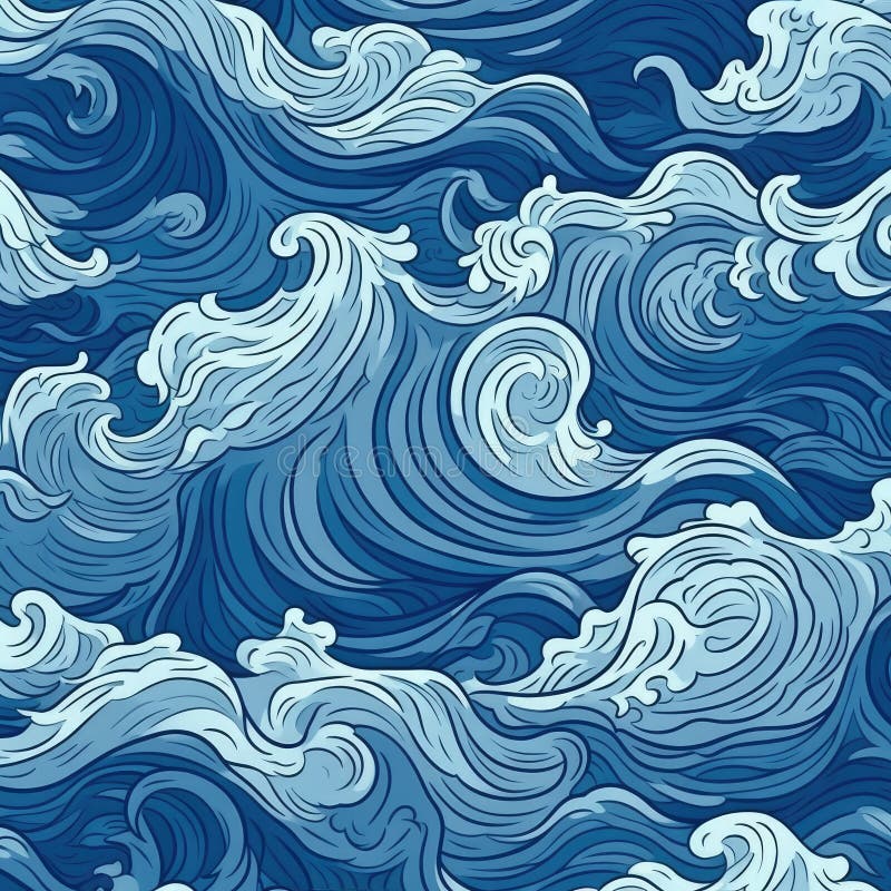 Blue Sea Waves Background in Cartoon Style. Art, 2 D, Texture ...