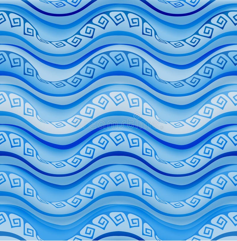 Blue Sea Waves with Ethnic Ornament. Seamless Pattern. Stock Vector ...