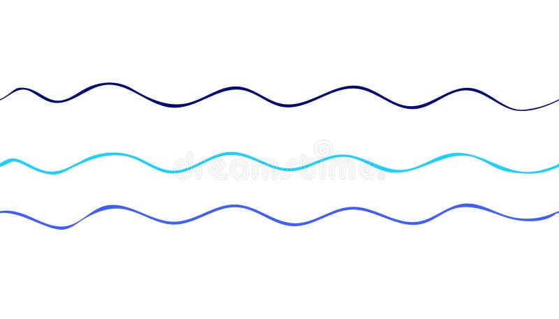 Blue Sea Waves or Water Flow Seamless Pattern Horizontal Border. Hand ...