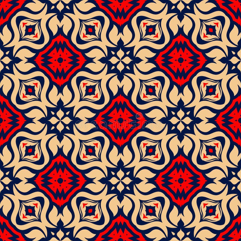 Blue Seamless Background. Floral Beige and Red Pattern Stock Vector ...