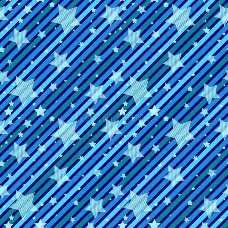Blue Seamless Geometric Diagonal Patterns with Stars Stock Vector ...