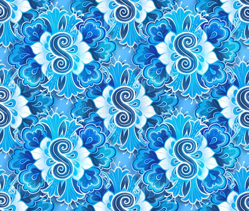 Ornate Blue and White Floral Vector Pattern Stock Illustration ...