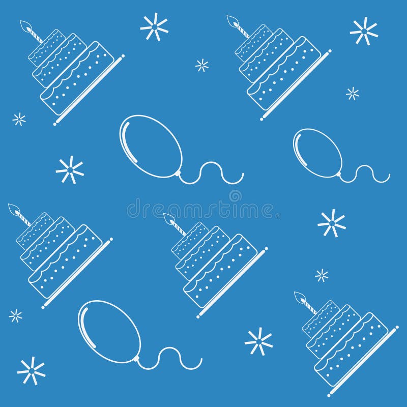 Blue Seamless Pattern with Birthday Cake and Balloons Stock Vector ...