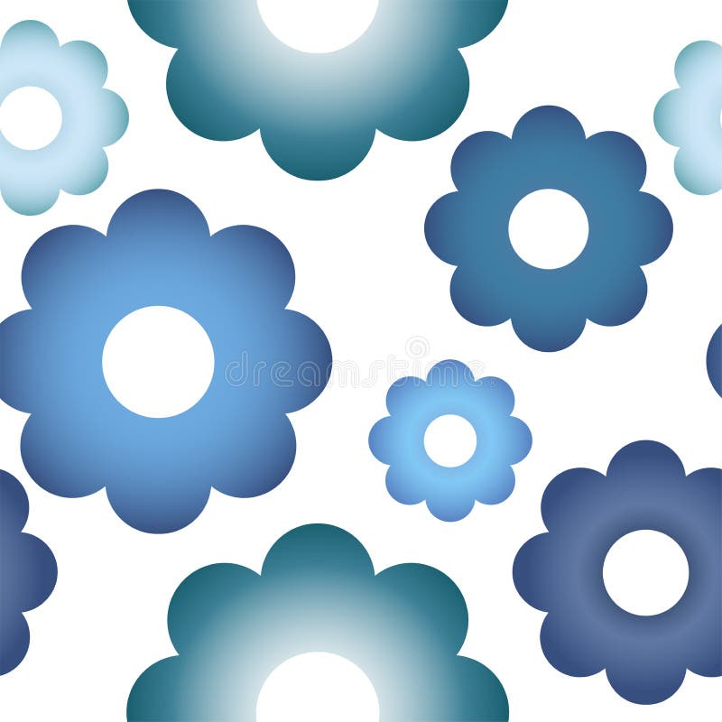 Blue Seamless Pattern. Flower Simple Icons, Blue Colors without ...
