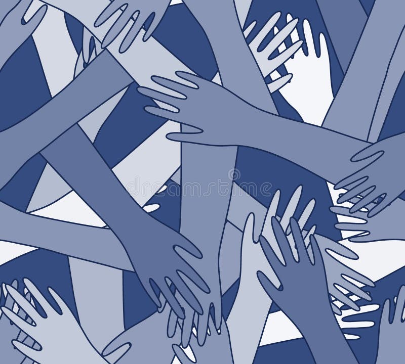 Blue Seamless Pattern of Human Hands Conceptual Monochrome Illustration ...