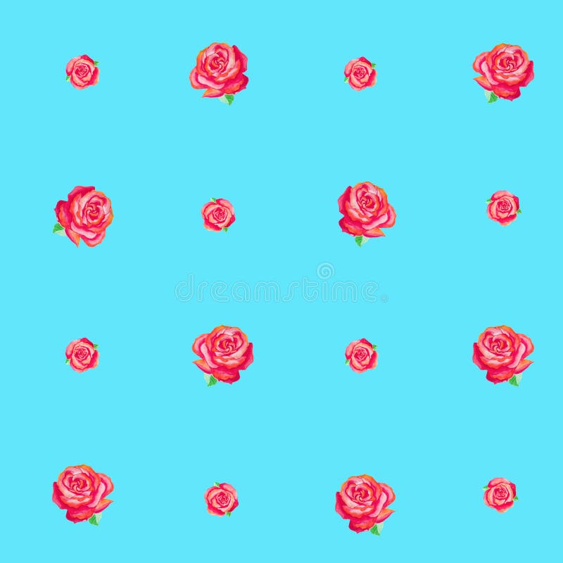 Blue Seamless Pattern of Small Red Roses. Stock Illustration ...