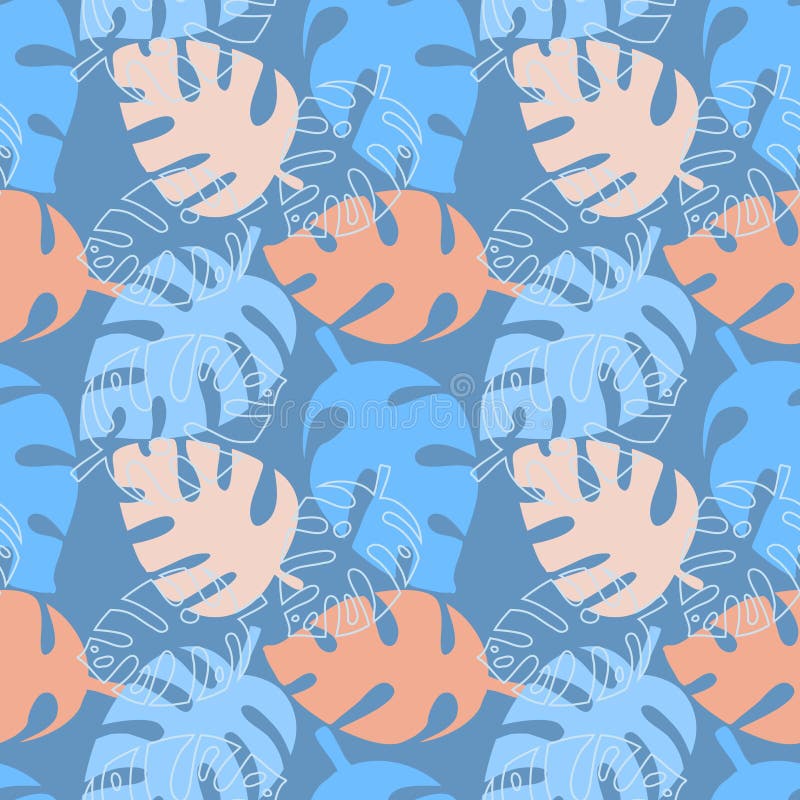 Blue Seamless Pattern Tropical Print, Monstera Palm Leaf Tropical ...