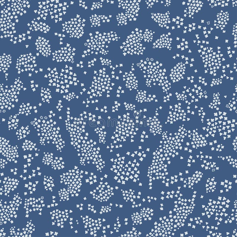 Blue Seamless Pattern with White Floral Silhouettes. Simple Scattered ...