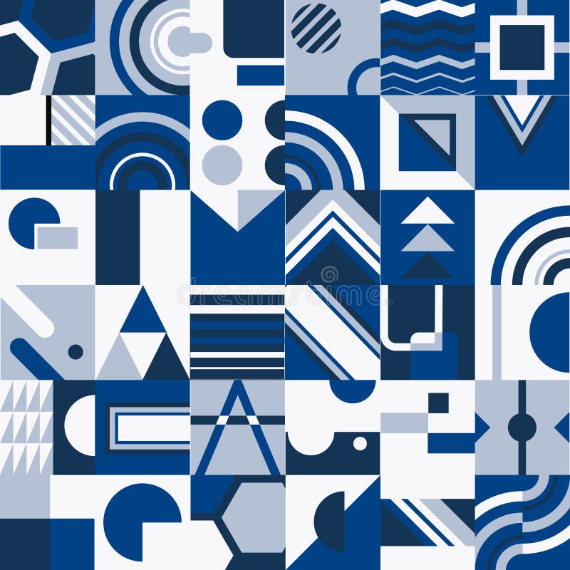 Blue Seamless Patterns Design . Inspiration from Memphis Art Stock ...