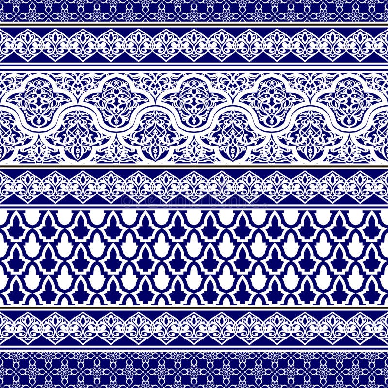 Blue Seamless Patternwith Oriental Motif. Stock Vector - Illustration ...