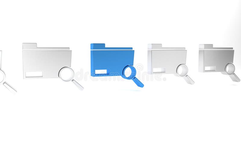 Blue Search Concept with Folder Icon Isolated on White Background ...