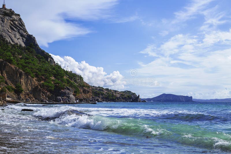Blue seascape stock photo. Image of stone, night, cloud - 127917758