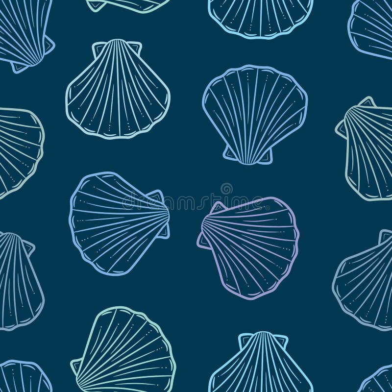 Blue Seashell Vector Repeat Pattern Stock Vector - Illustration of life ...