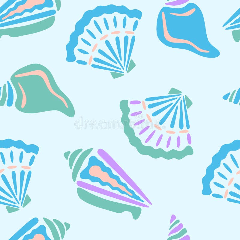 Blue Seashell Vector Seamless Pattern. Summer Underwater Repeat Surface ...