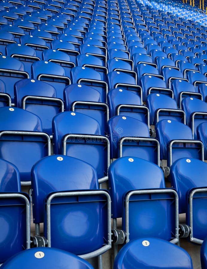 Blue seats on stadium stock image. Image of goal, spectator - 359621337