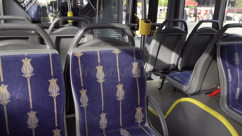Blue Seats Inside of Empty City Bus. Stock Footage - Video of traveling ...