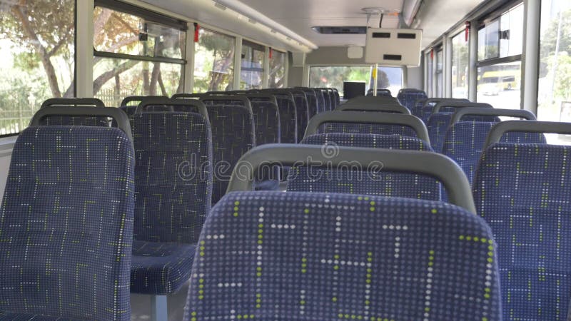 Blue Seats Inside of Empty City Bus. Stock Video - Video of seat, coach: 291909253
