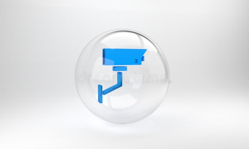 Blue Security Camera Icon Isolated on Grey Background. Glass Circle ...