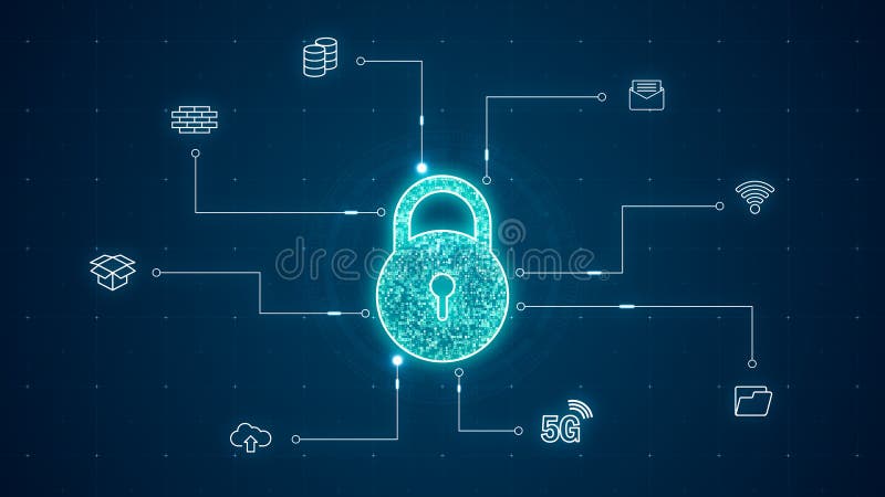 Blue Security Key with Line Connection and Data Transfer To Futuristic ...