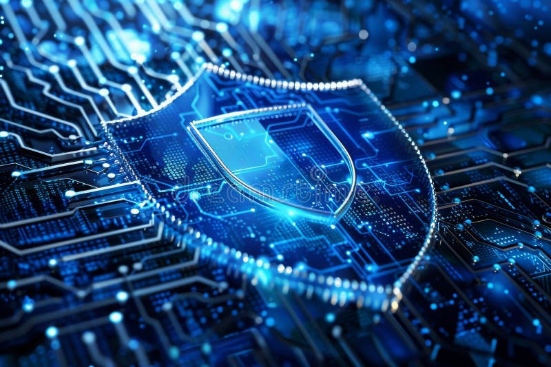 Blue Security Shield Digital Protection Cyber Hacking Prevention Stock ...