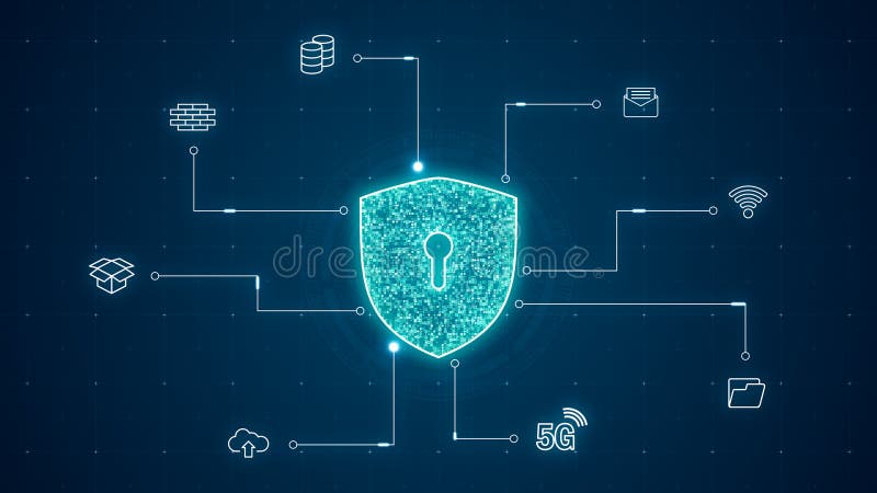 Blue Security Shield with Line Connection and Data Transfer To ...