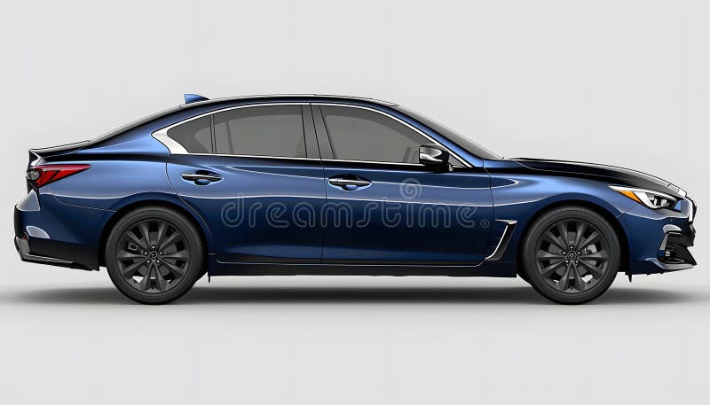 Blue Sedan Car Side View on Light Background, Modern Design Stock Image ...